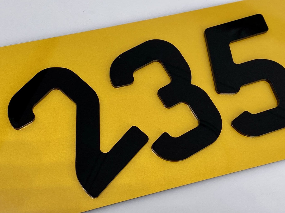 4D LASER CUT NUMBER PLATE LETTERS BLACK 3D 3mm ROUNDED FOR USE WITH GE ...